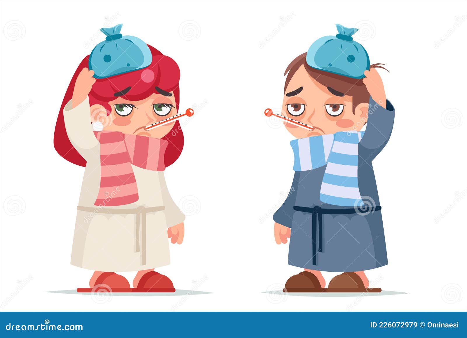 Niña Y Niño Enfermo Virus Frío Enfermedad De La Gripe Infección
