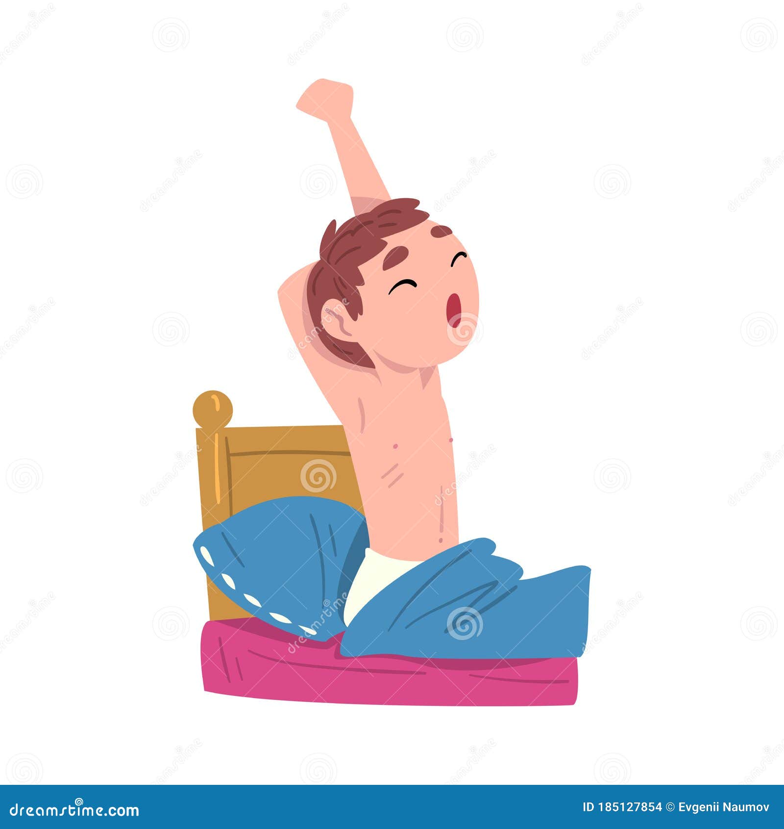 Niño Despertando Y Bostezando Lindo Niño Diario Actividad De Rutina Caricatura Estilo