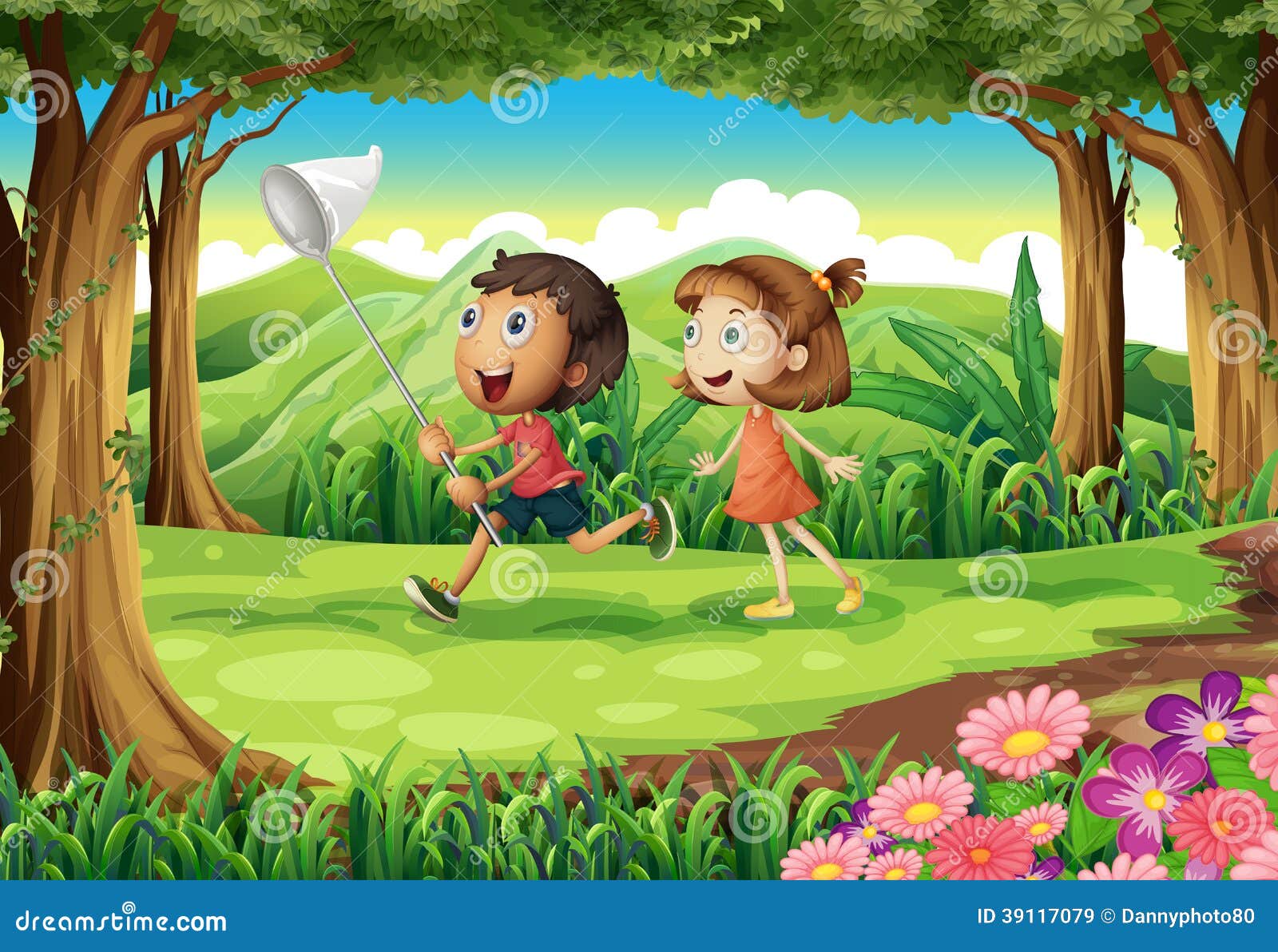 Niños Que Juegan En El Bosque Ilustración Del Vector Ilustración De