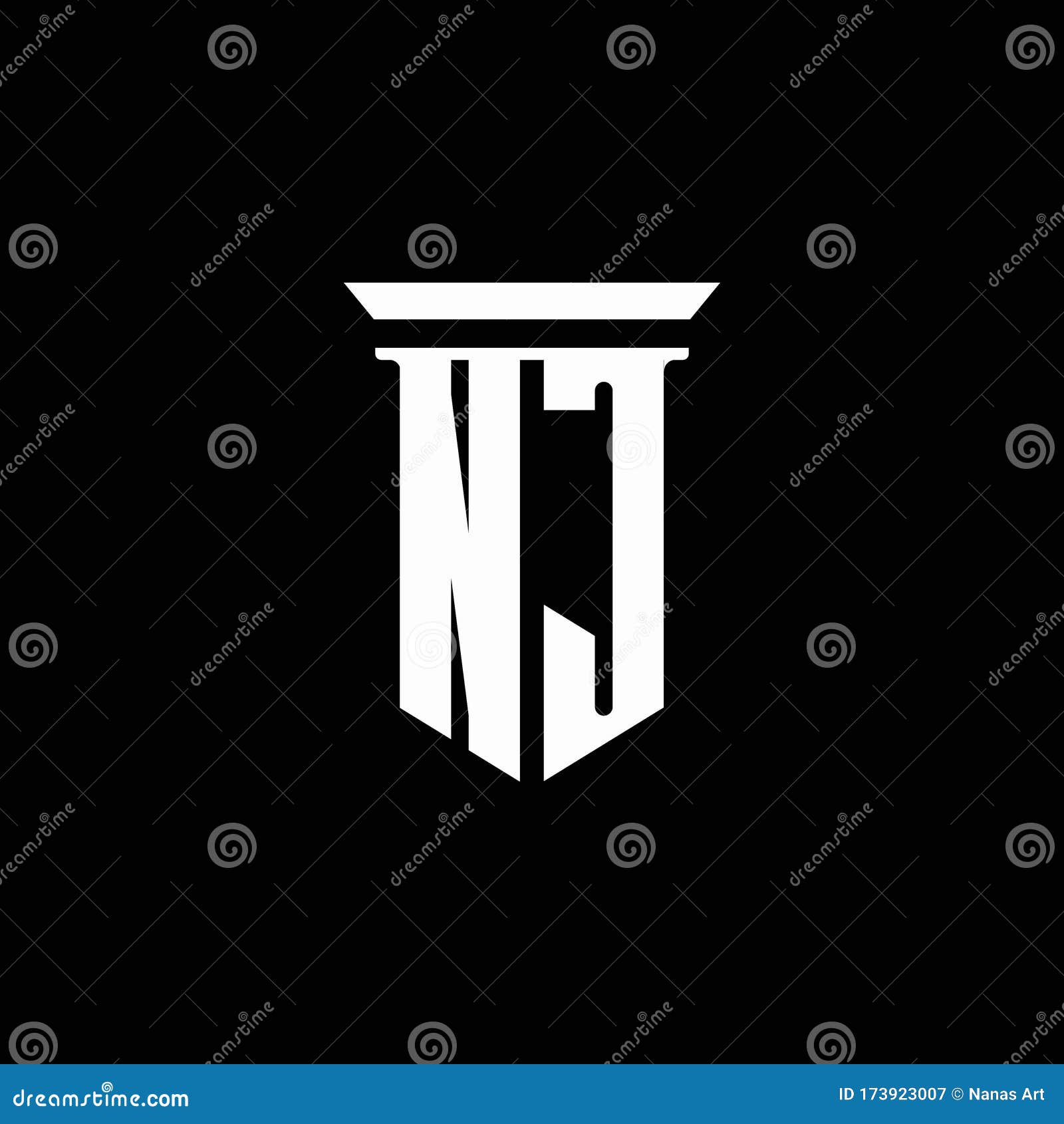 NJ Monogram Logo with Emblem Style Isolated on Black Background Stock ...