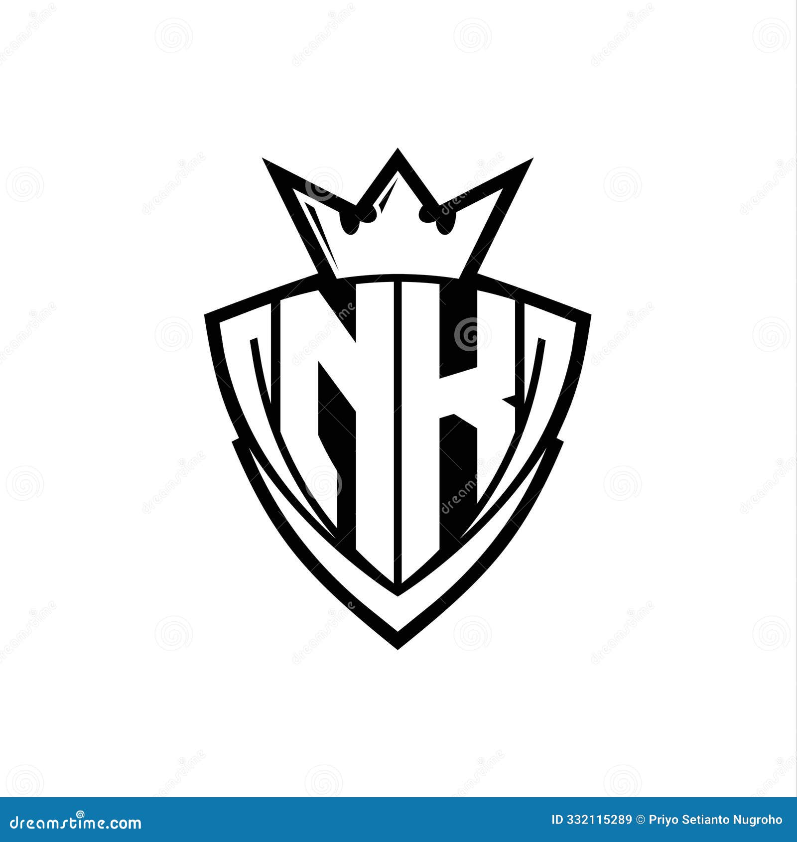 NK Letter Logo with Sharp Triangle Shield Shape with Crown Inside White ...