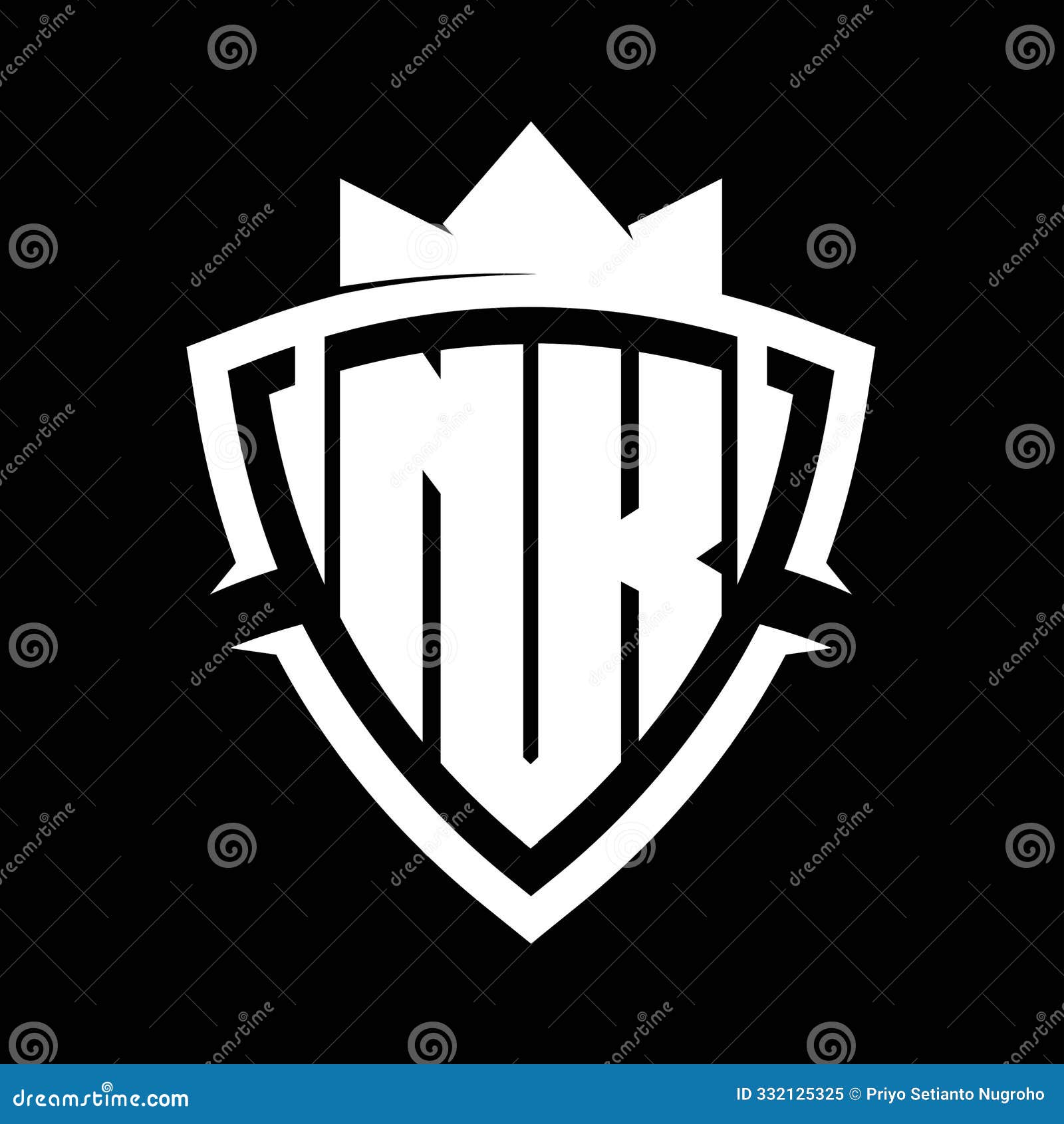 NK Letter Monogram with Triangle Curve Shield Shape with Crown White ...