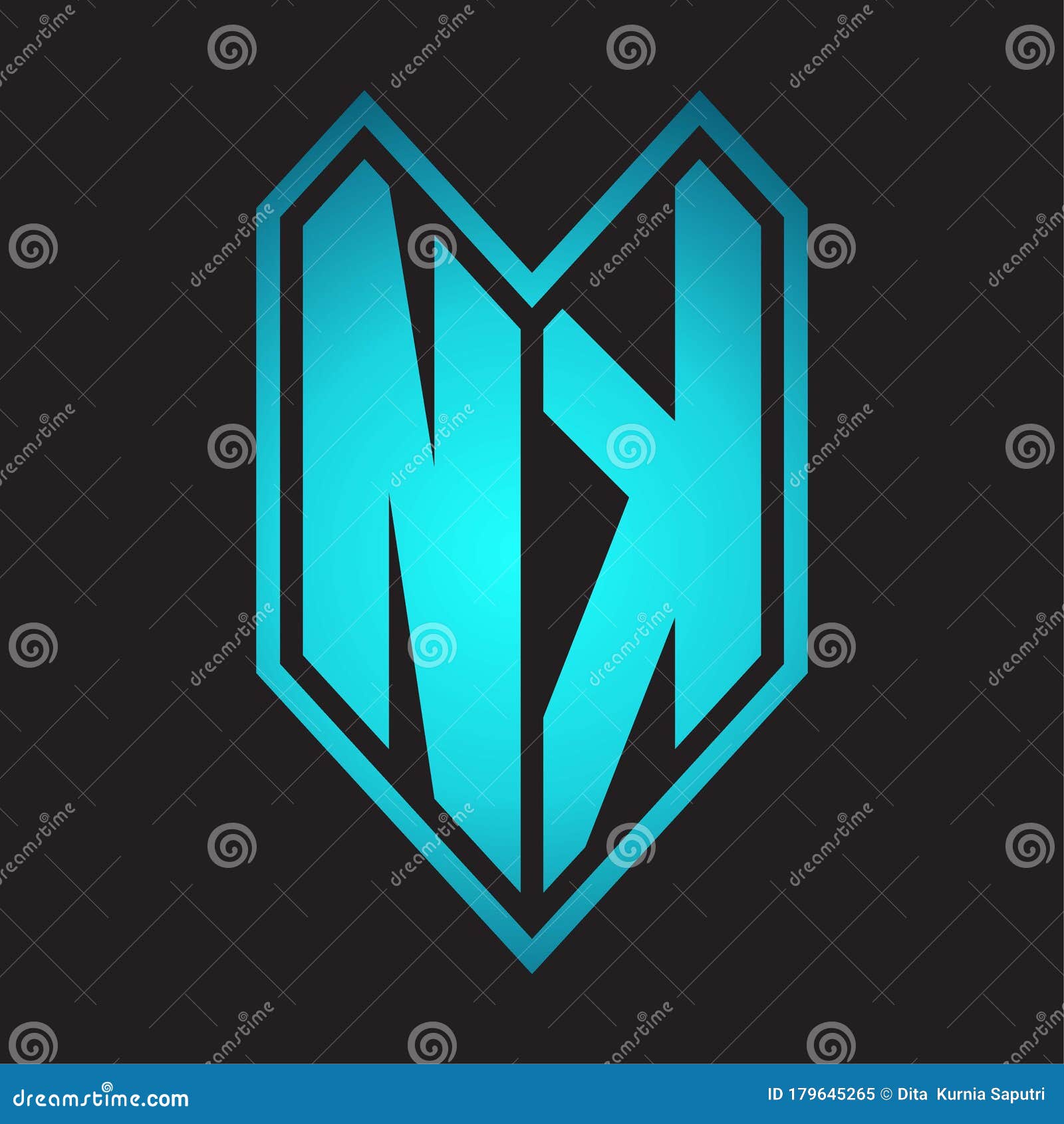 NK Logo Monogram with Emblem Line Style Isolated on Blue Gradient ...