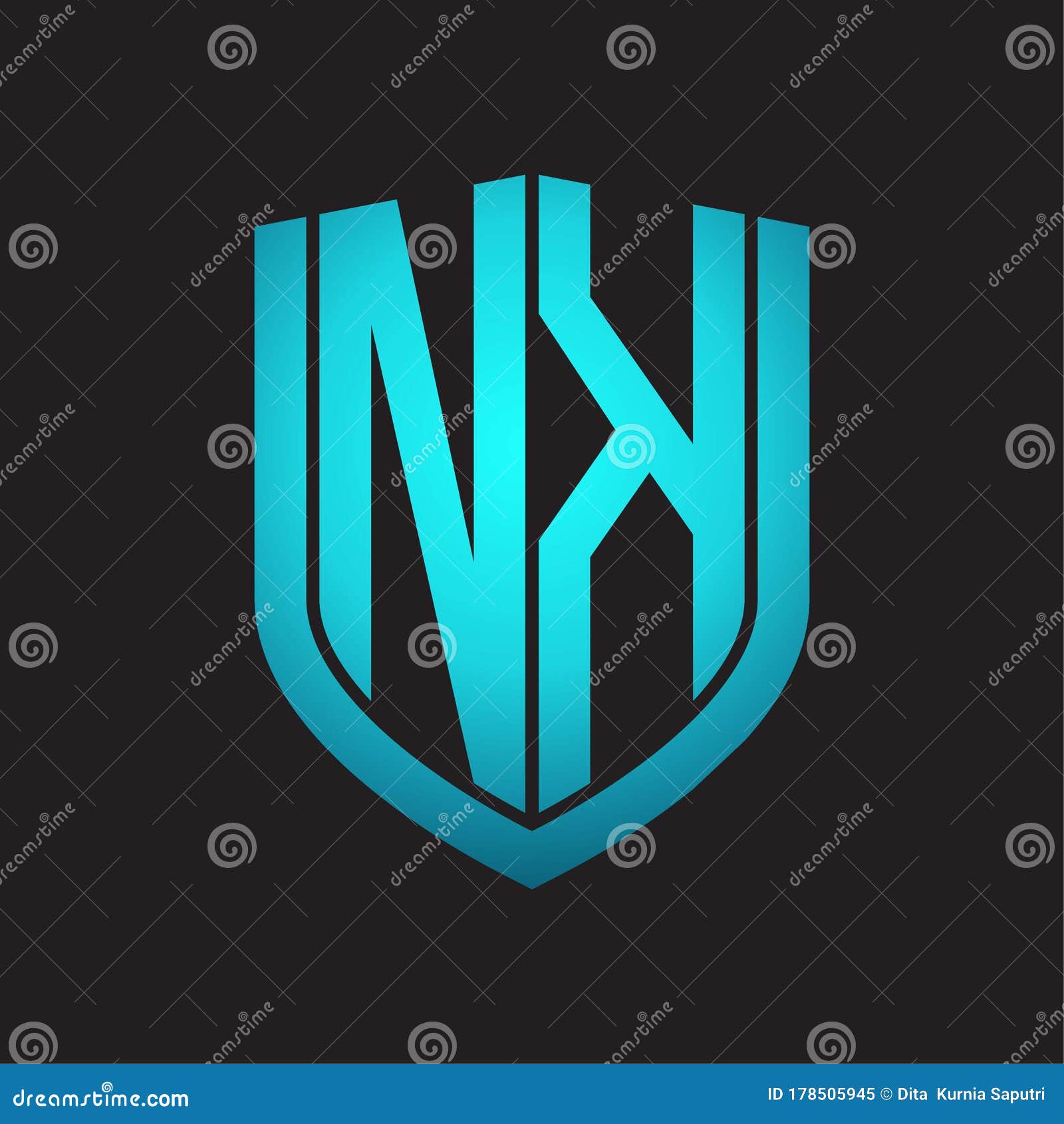 NK Logo Monogram with Emblem Shield Design Isolated with Blue Colors on ...