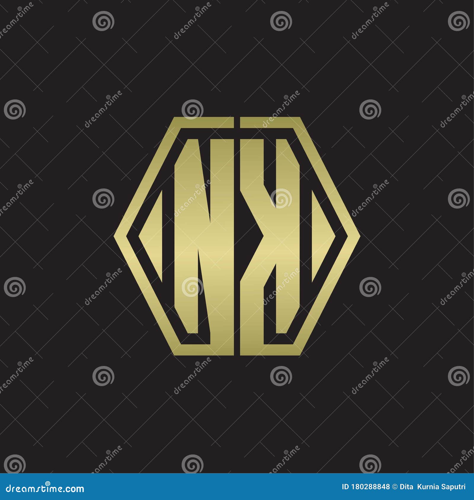 NK Logo Monogram with Hexagon Line Rounded Design Template with Gold ...