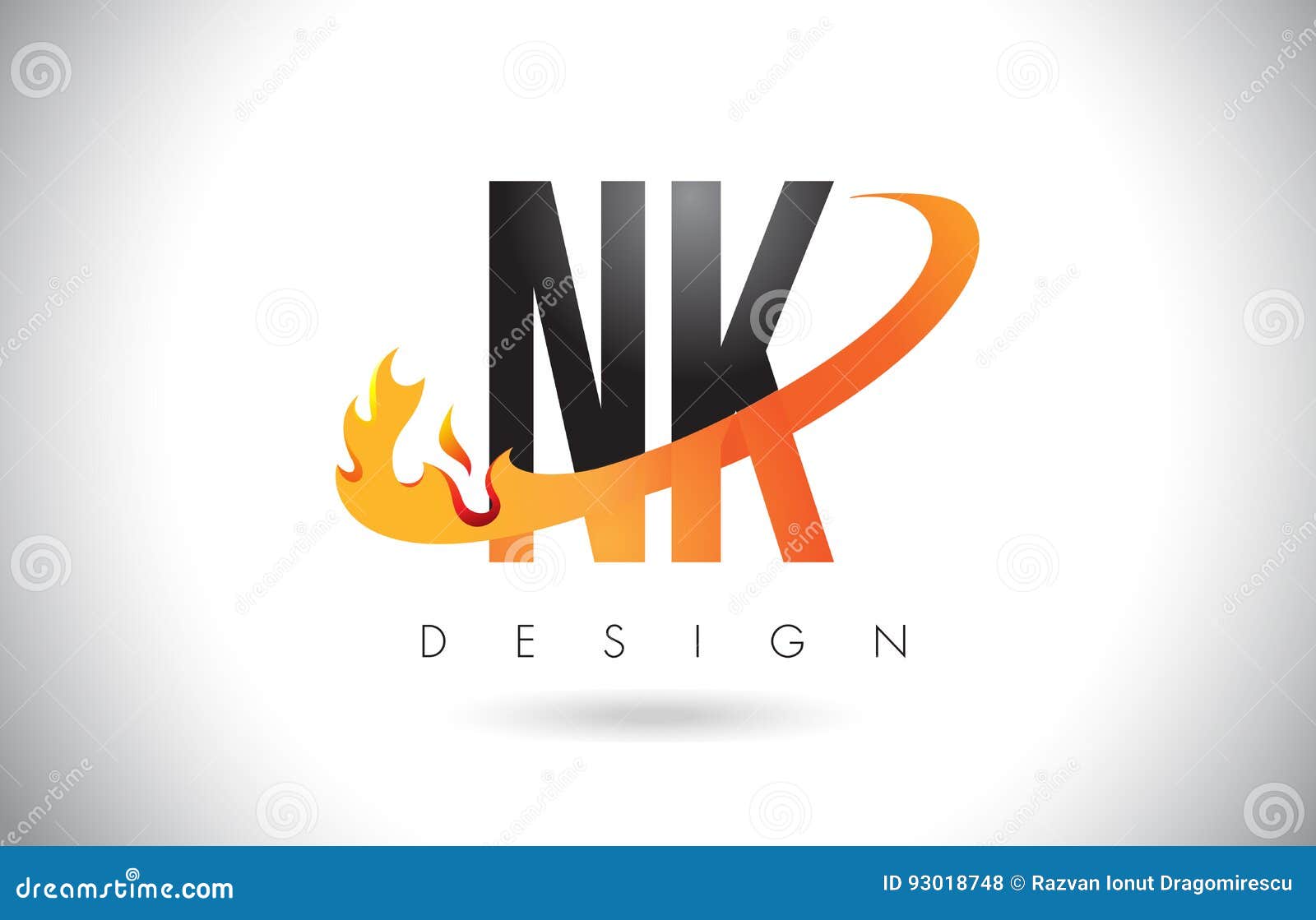 Nk N K Letter Logo With Fire Flames Design And Orange Swoosh Stock Vector Illustration Of