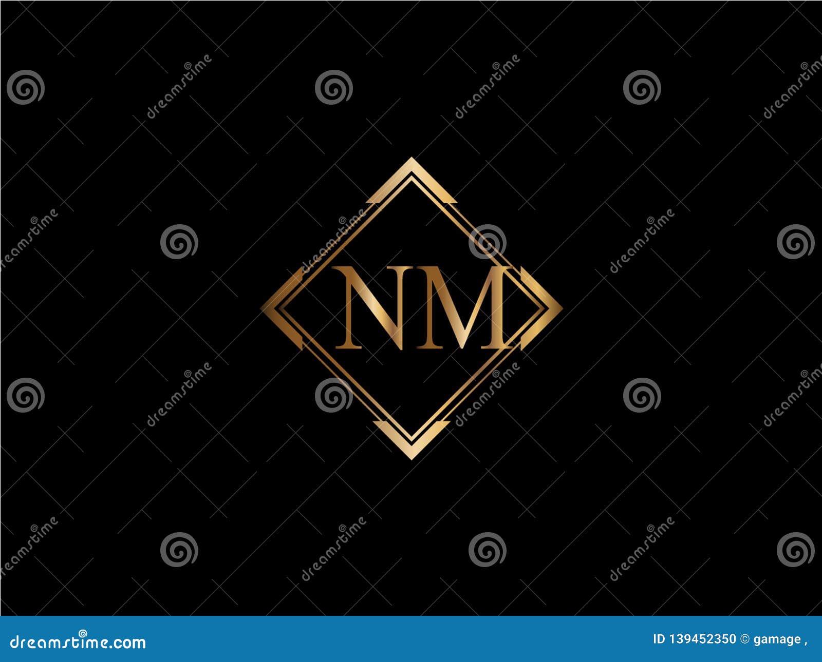 NM Initial Diamond Shape Gold Color Later Logo Design Stock Vector ...