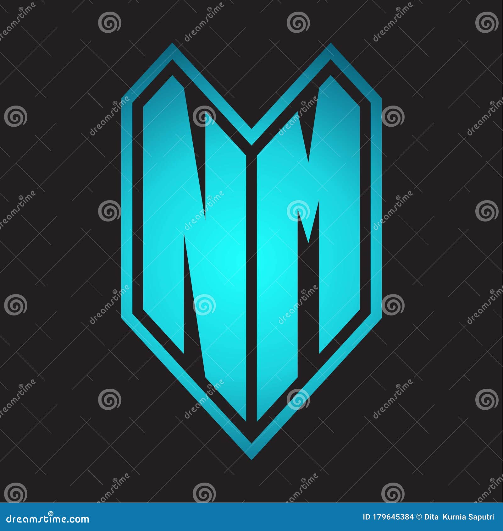 NM Logo Monogram with Emblem Line Style Isolated on Blue Gradient ...