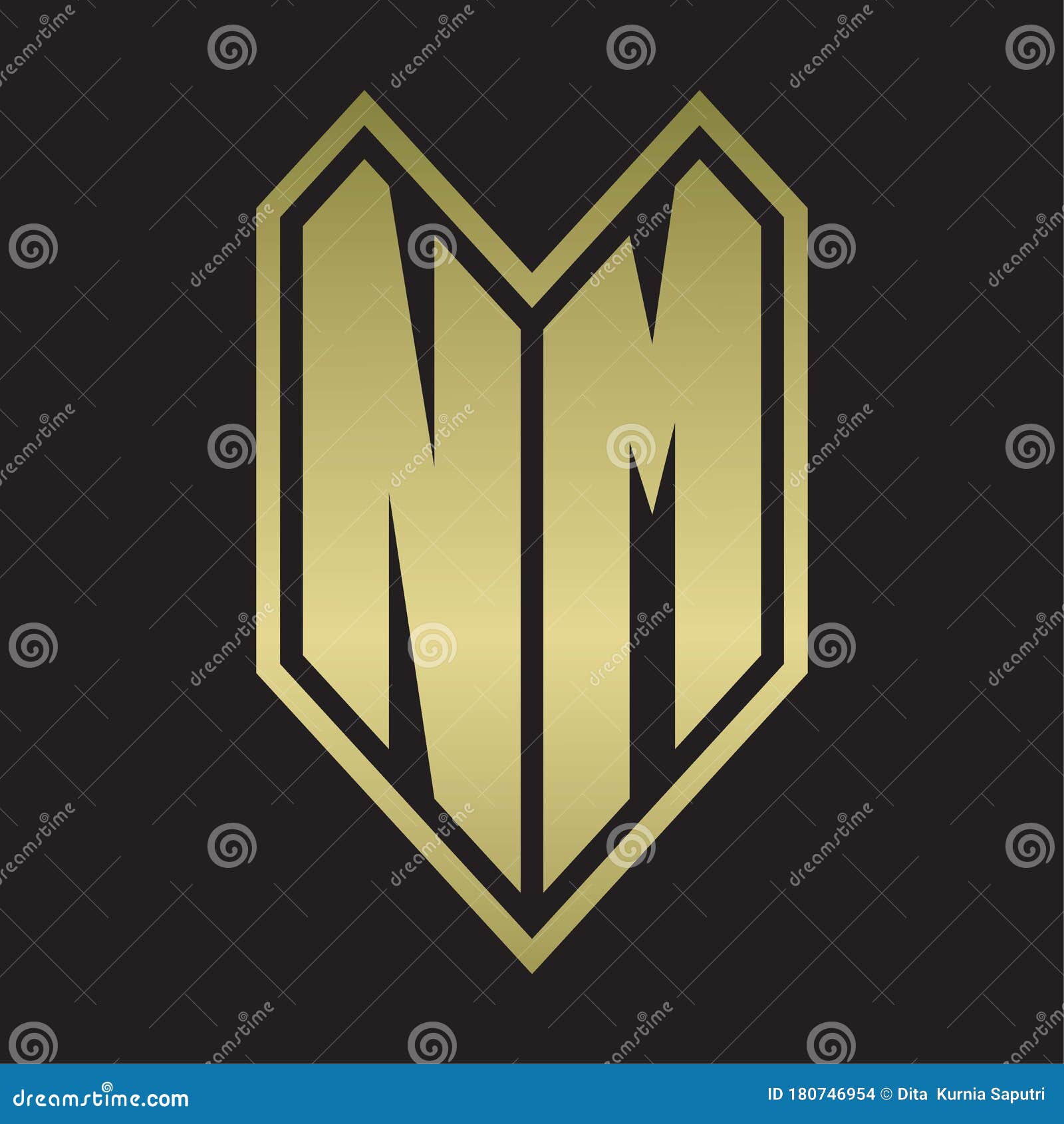 NM Logo Monogram with Emblem Line Style Isolated on Gold Colors Stock ...