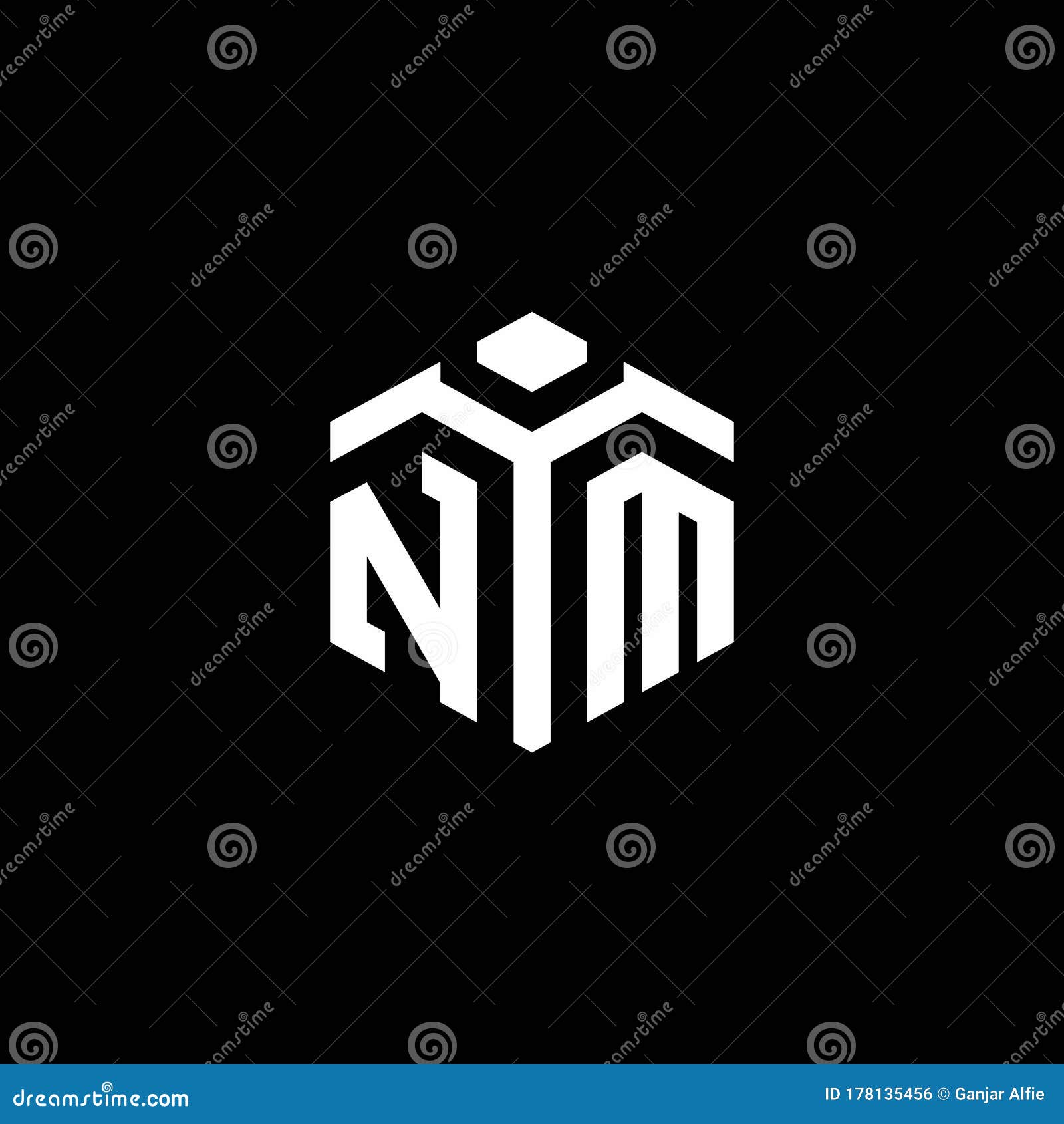 NM Monogram Logo with Abstract Hexagon Style Design Template Stock ...