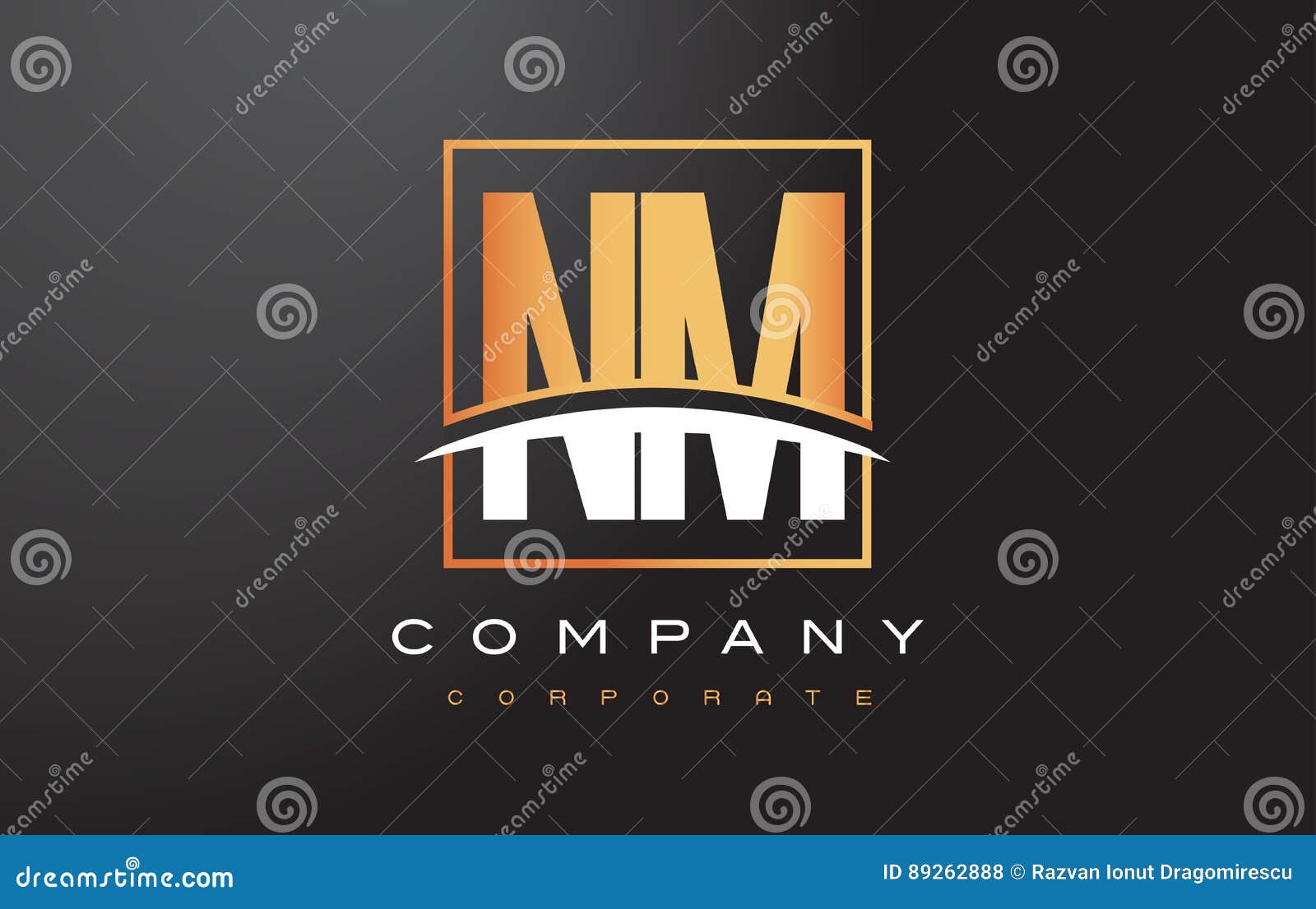 NM N M Golden Letter Logo Design with Gold Square and Swoosh. Stock ...