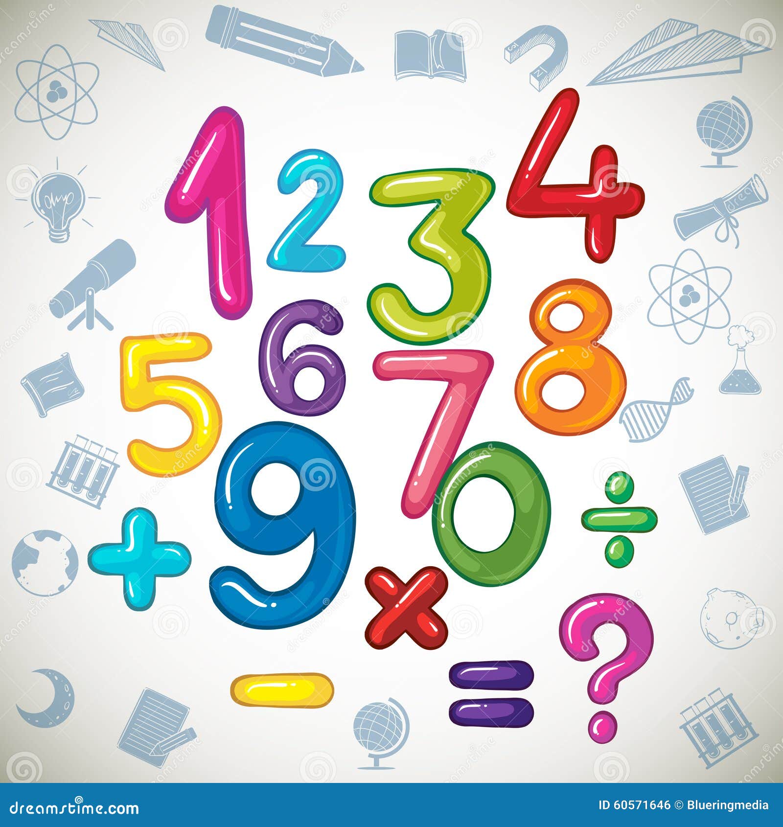 Números E Sinais Da Matemática Ilustração Stock - Imagem: 60571646