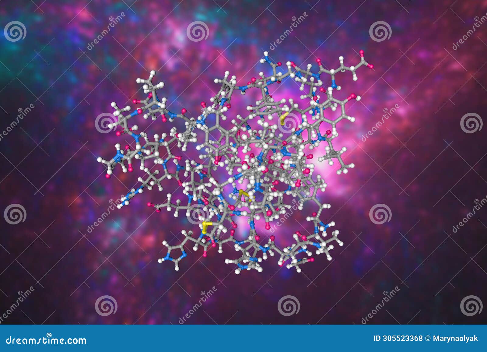 NMR Structure of Single-chain Insulin. Molecular Model. 3d Illustration ...