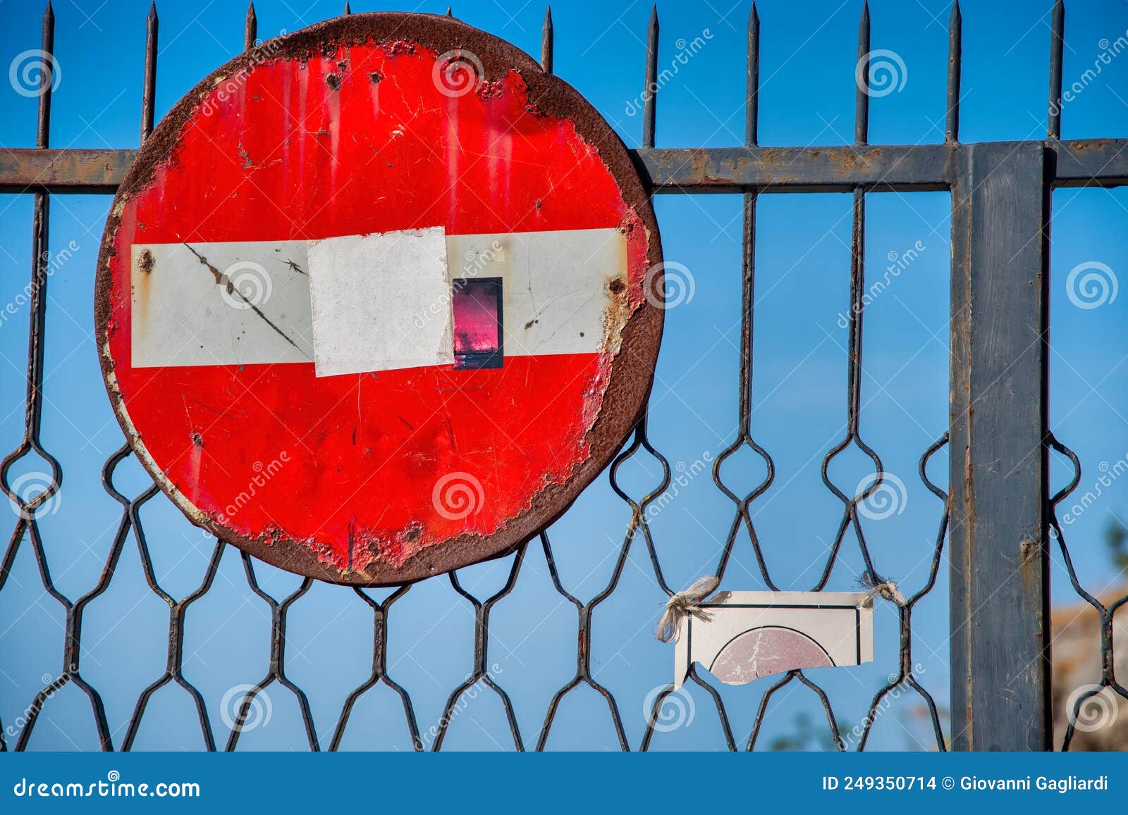 No Access Road Sign at a Fence Stock Photo - Image of white ...