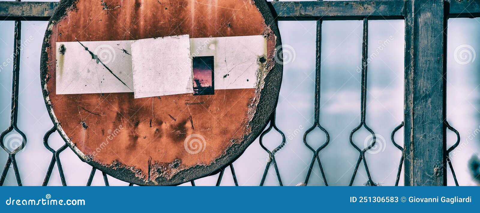 No Access Road Sign at a Fence Stock Image - Image of information ...