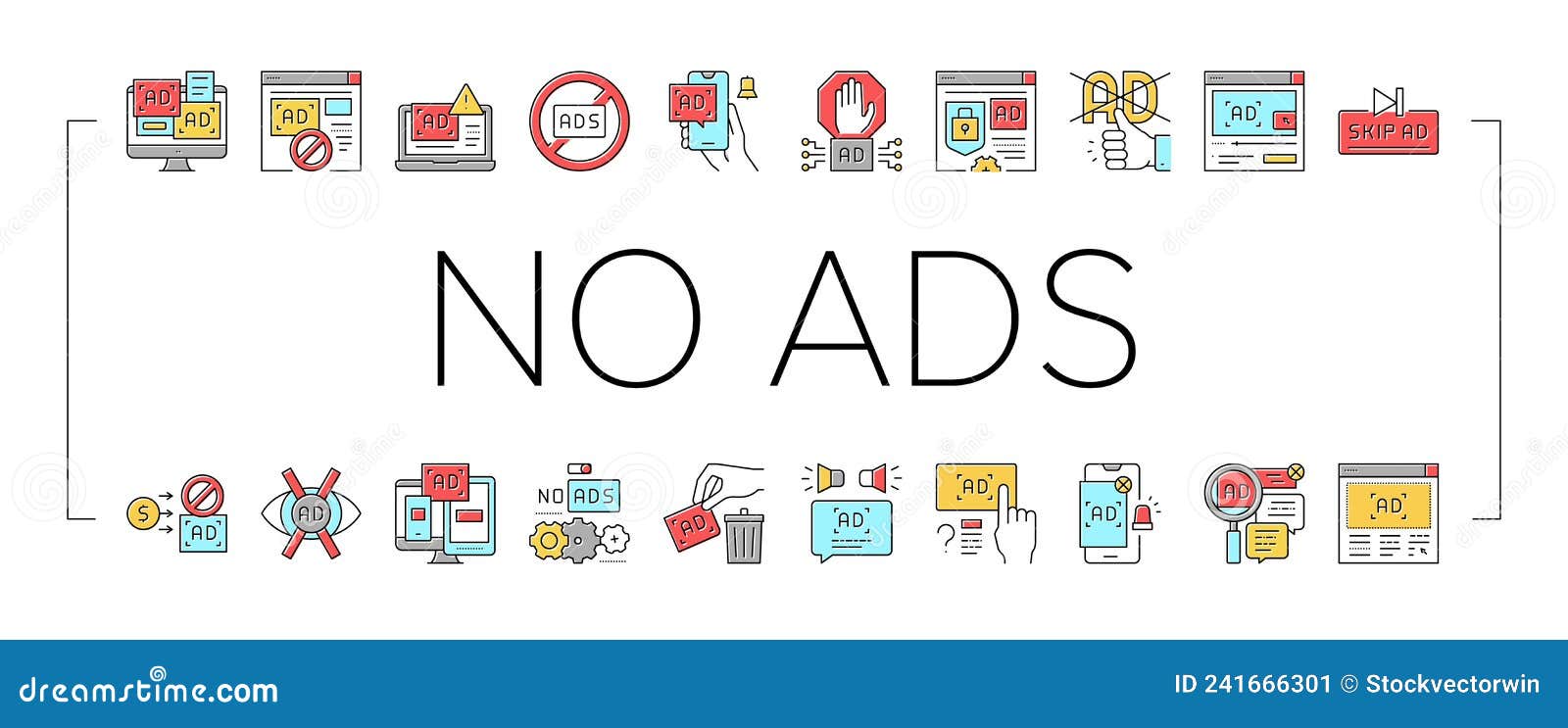 No Ads Advertise Free Collection Icons Set Vector . Stock Vector ...