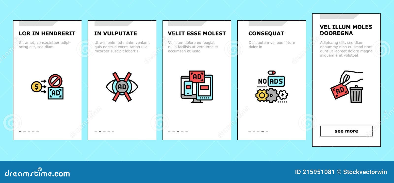 No Ads Advertise Free Onboarding Icons Set Vector Stock Vector ...