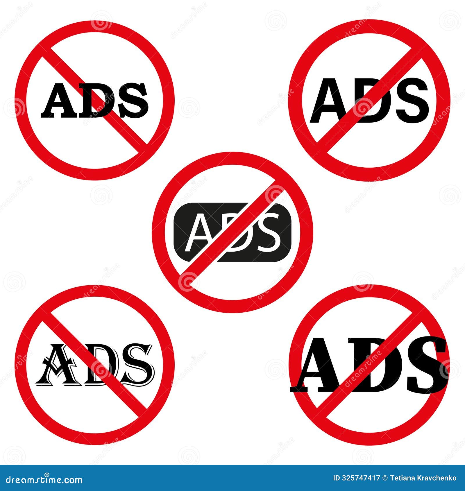 No Ads Symbols. Red Prohibition Circles. Various Styles. Vector ...