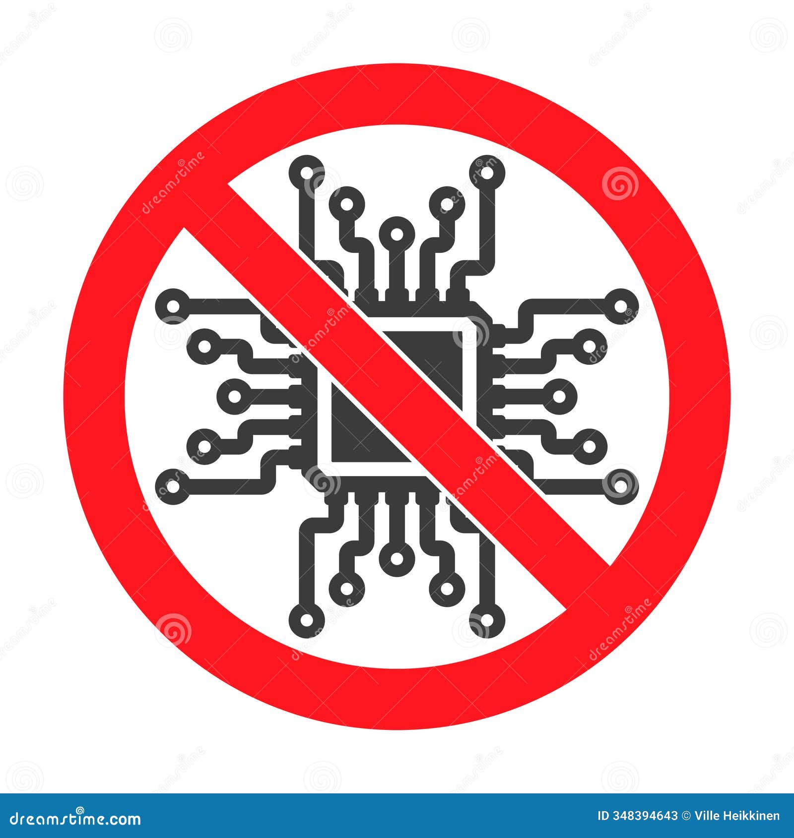 No AI Microchip Machine Learning Prohibited Symbol, AI Not Allowed Icon ...