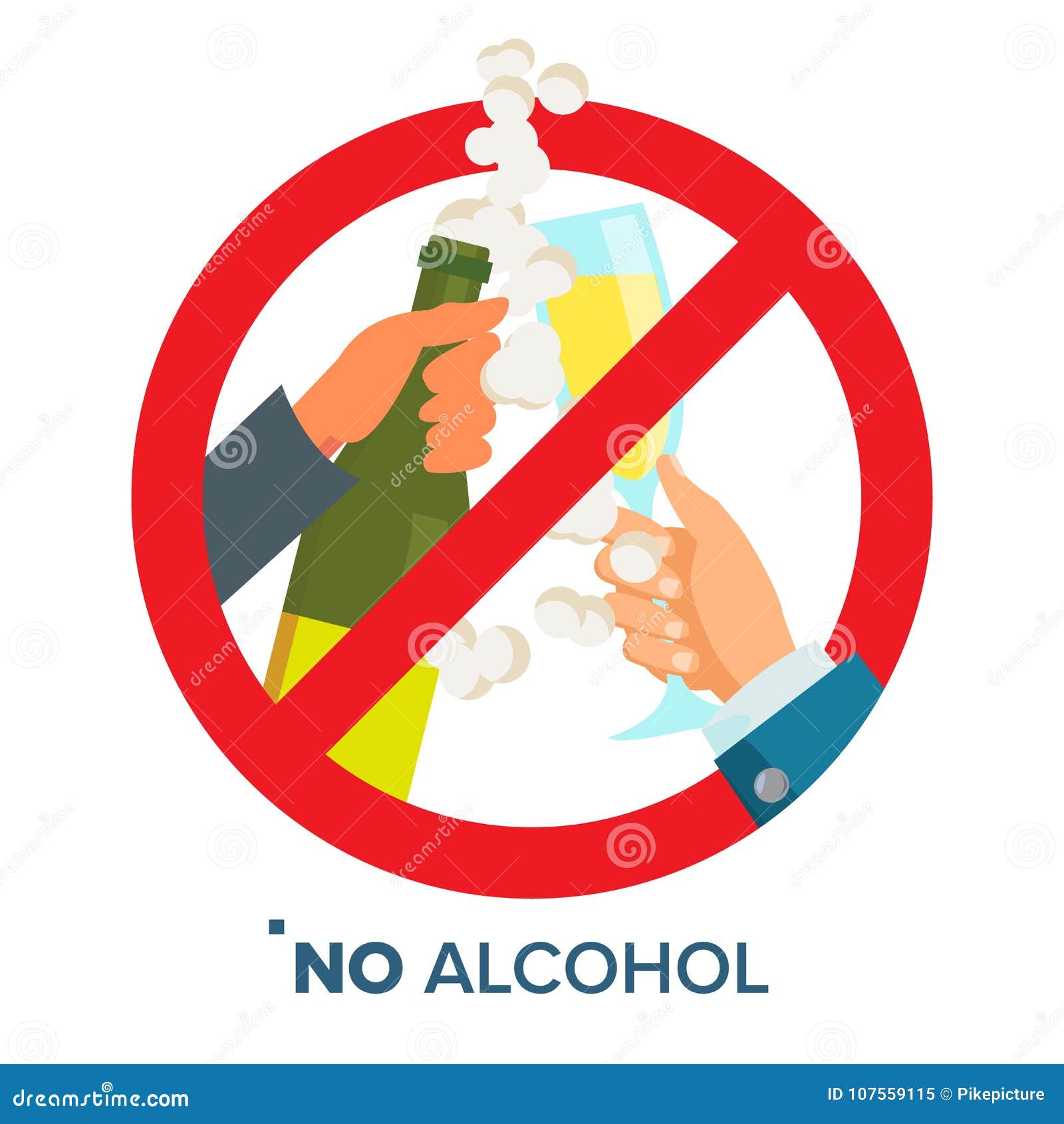 No Alcohol Sign Vector Strike Through Red Circle Prohibiting Alcohol