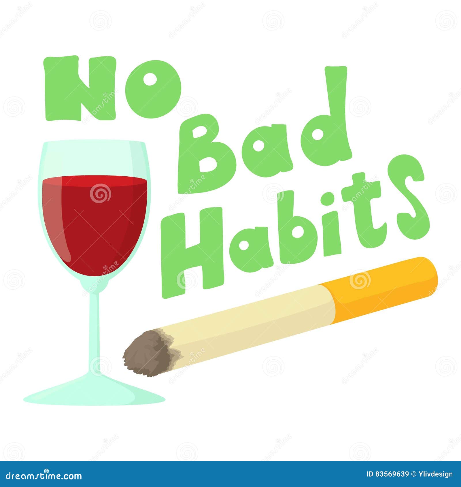 No Bad Habits Wine and Cigarettes Icon Stock Vector - Illustration of ...