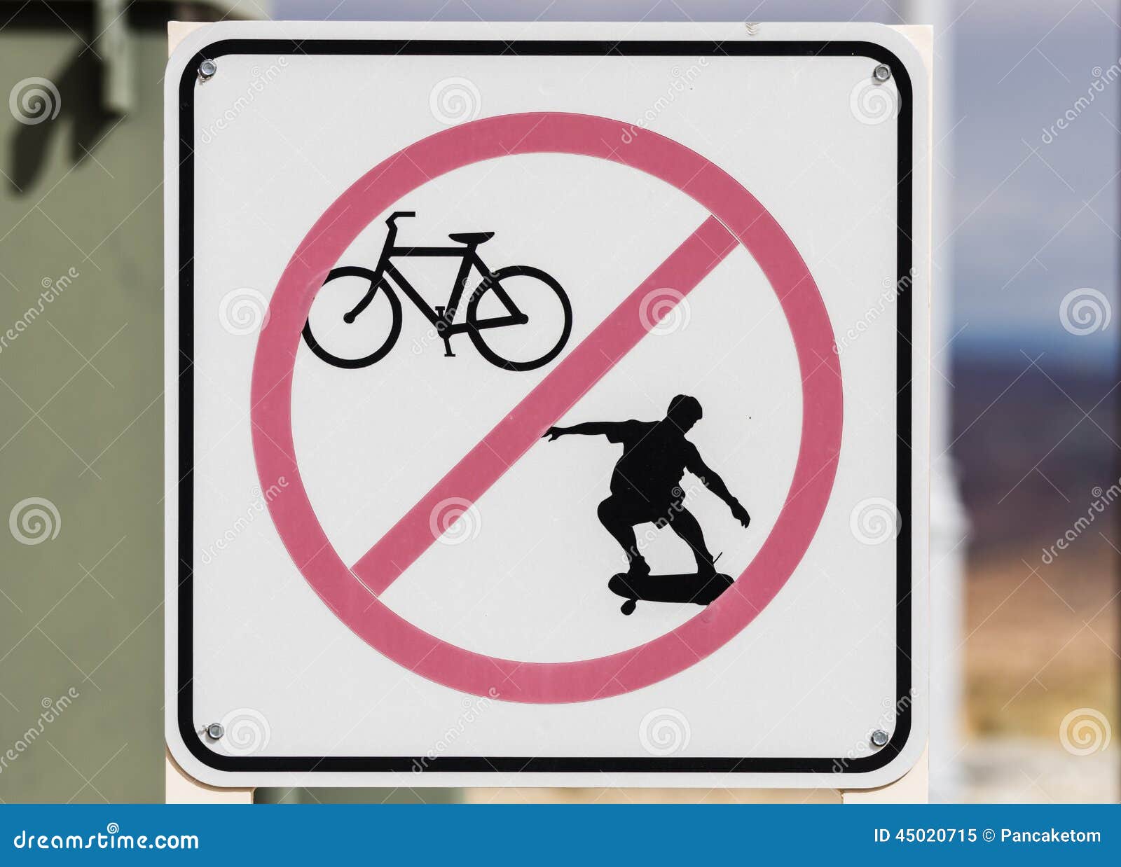 No Biking Skateboarding Sign Stock Image - Image of pink, posted: 45020715