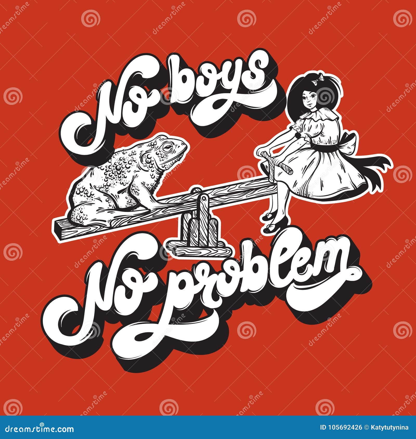 No Boys No Problem. Handwritten Lettering Stock Vector - Illustration ...