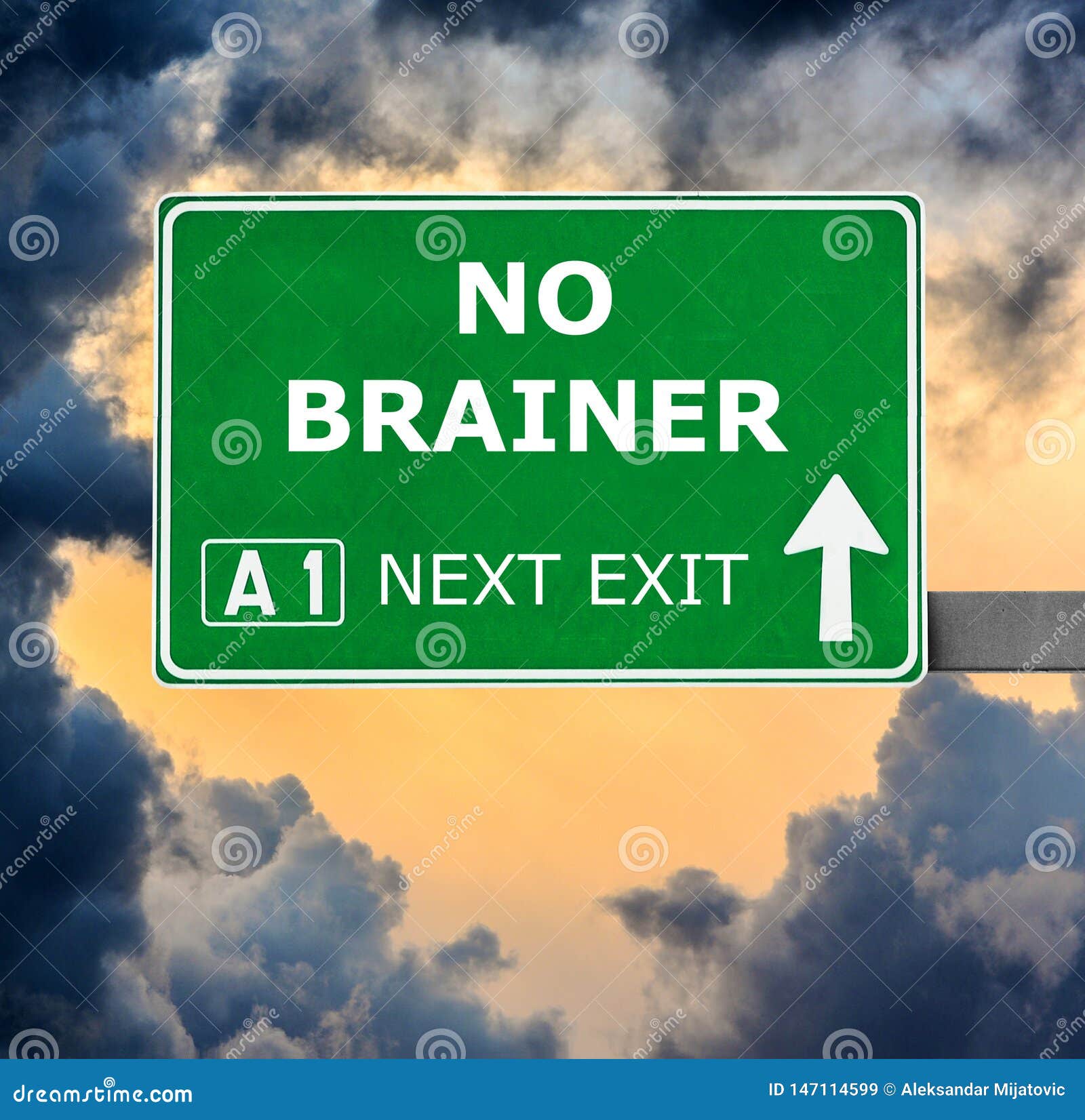 NO BRAINER Road Sign Against Clear Blue Sky Stock Image - Image of ...