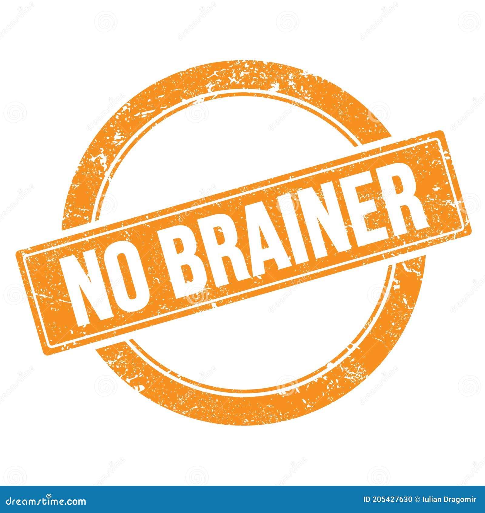 NO BRAINER Text on Orange Grungy Round Stamp Stock Illustration ...