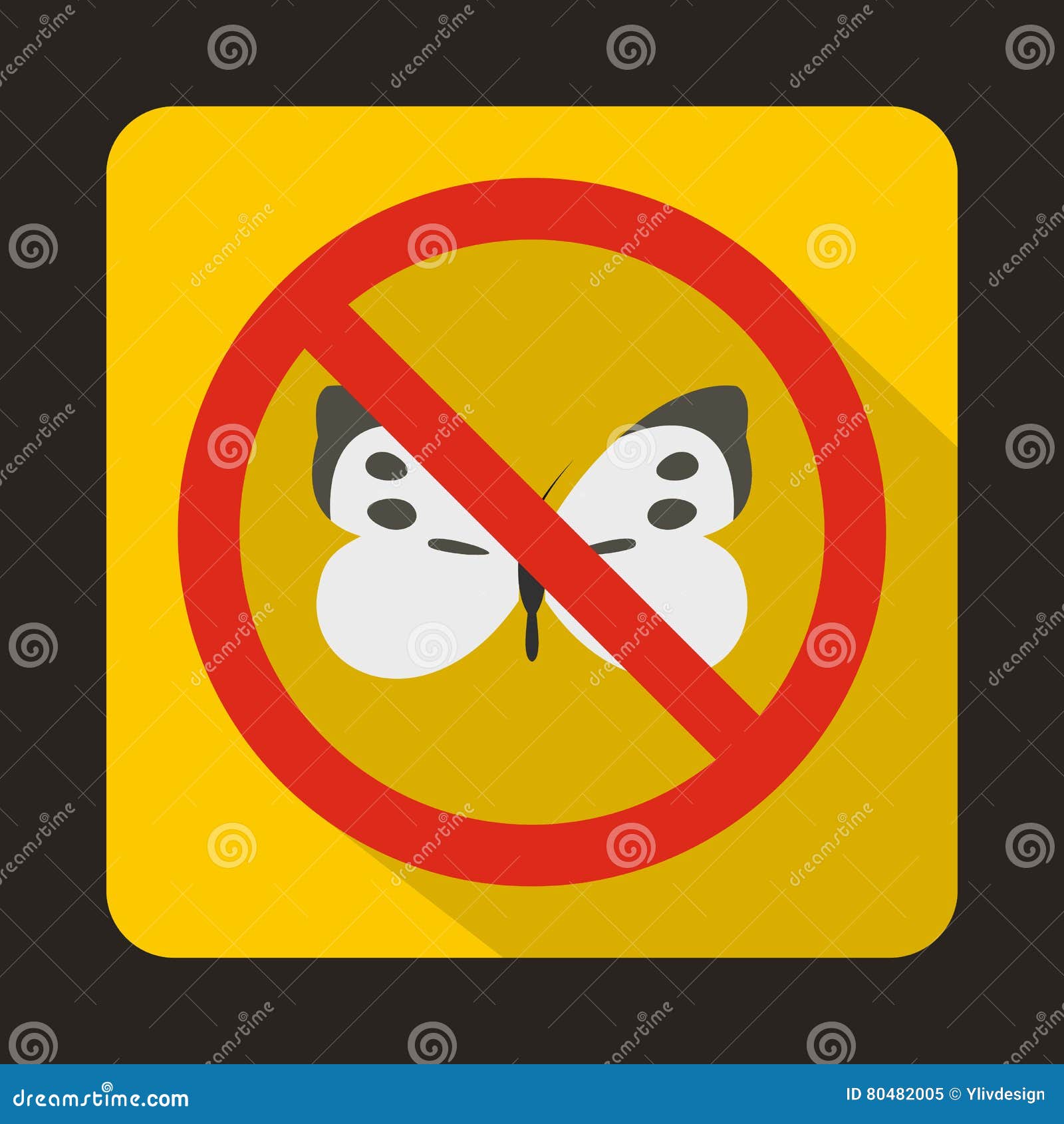 No Butterfly Sign Icon, Flat Style Stock Vector - Illustration of larva ...