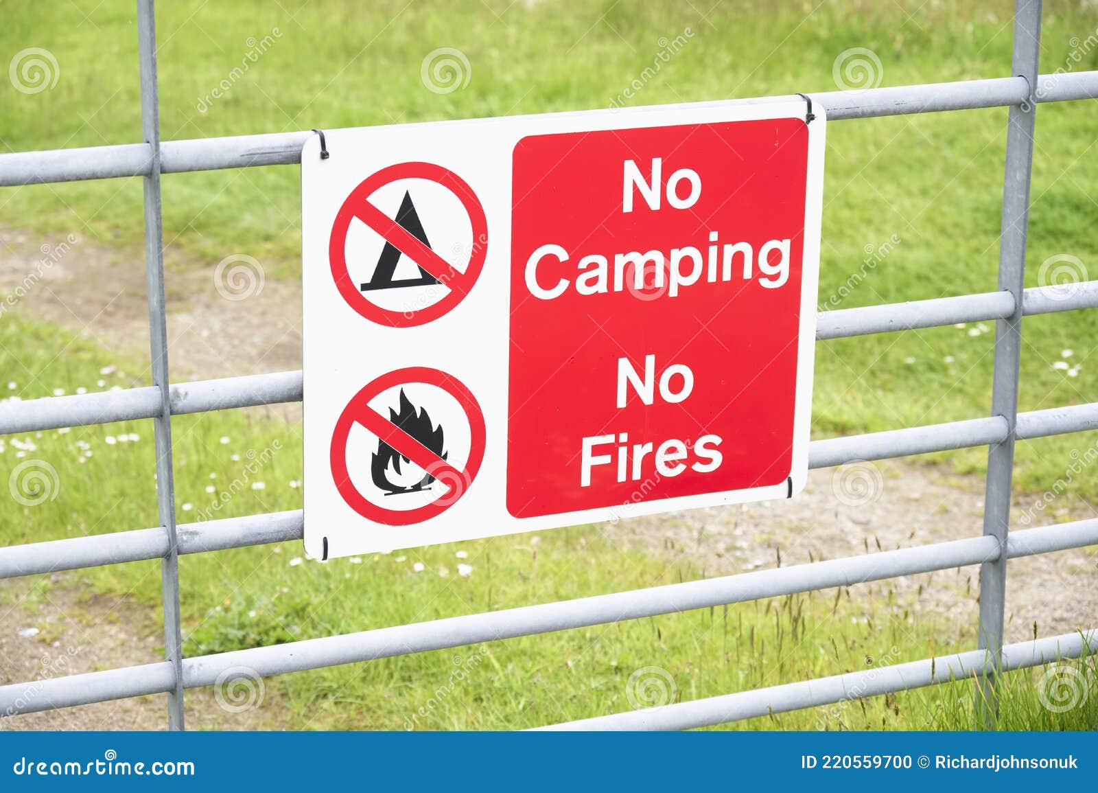 No Camping No Fire Sign on Entrance Gate Stock Photo - Image of home ...