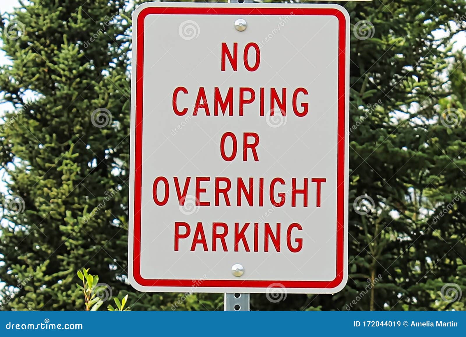 A No Camping of Overnight Parking Sign Stock Image - Image of white ...