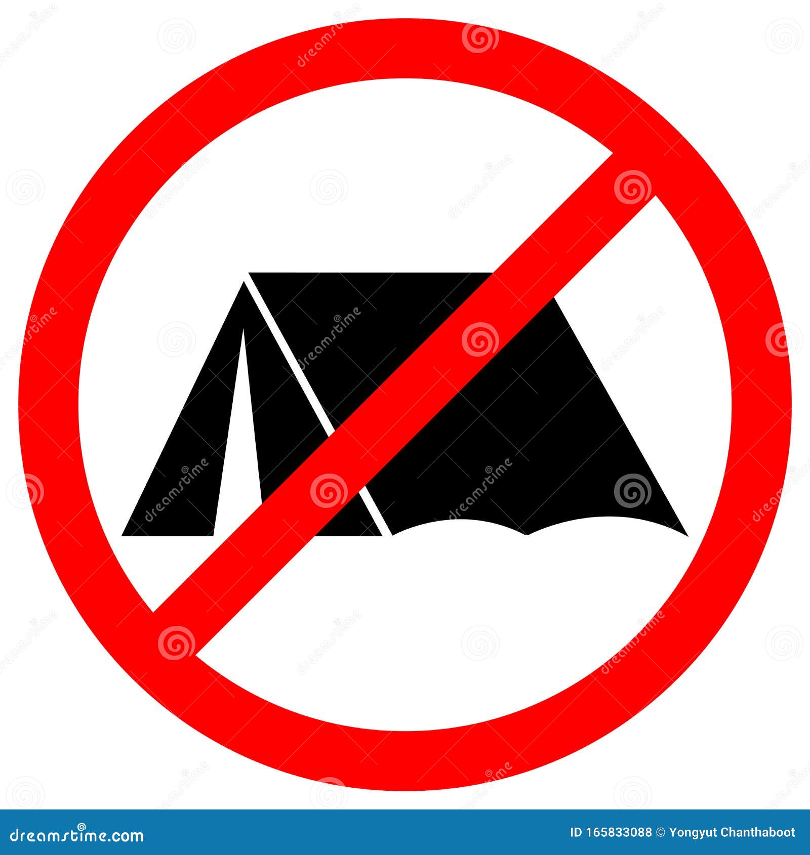 No Camping Sing, Vector Illustration, Isolate on White Background Label ...