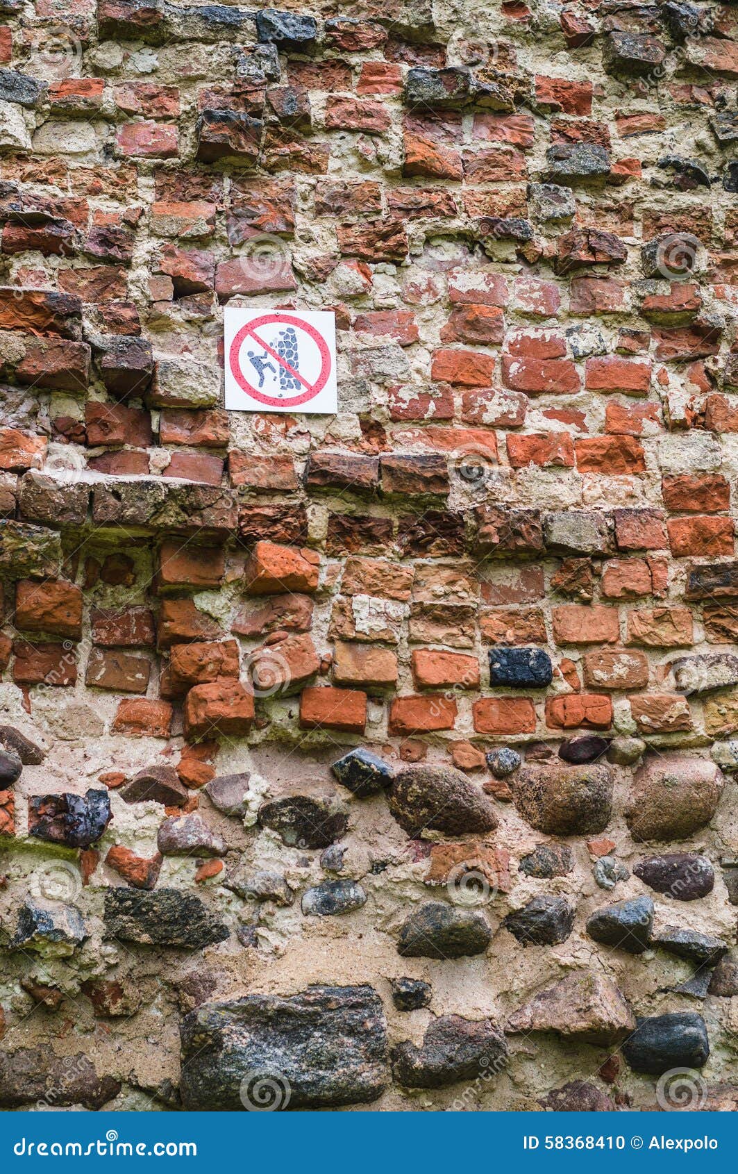 No Climbing Warning Sign on Ancient Wall Stock Photo - Image of drop ...
