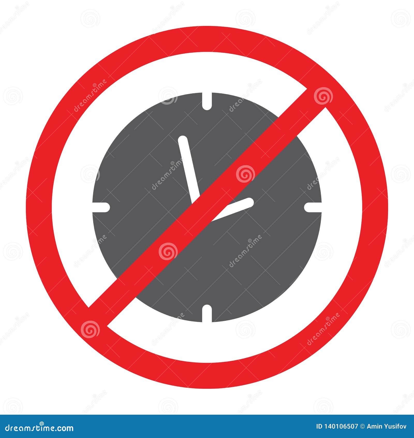 No Clock Glyph Icon, Prohibited and Ban, No Time Sign, Vector Graphics ...