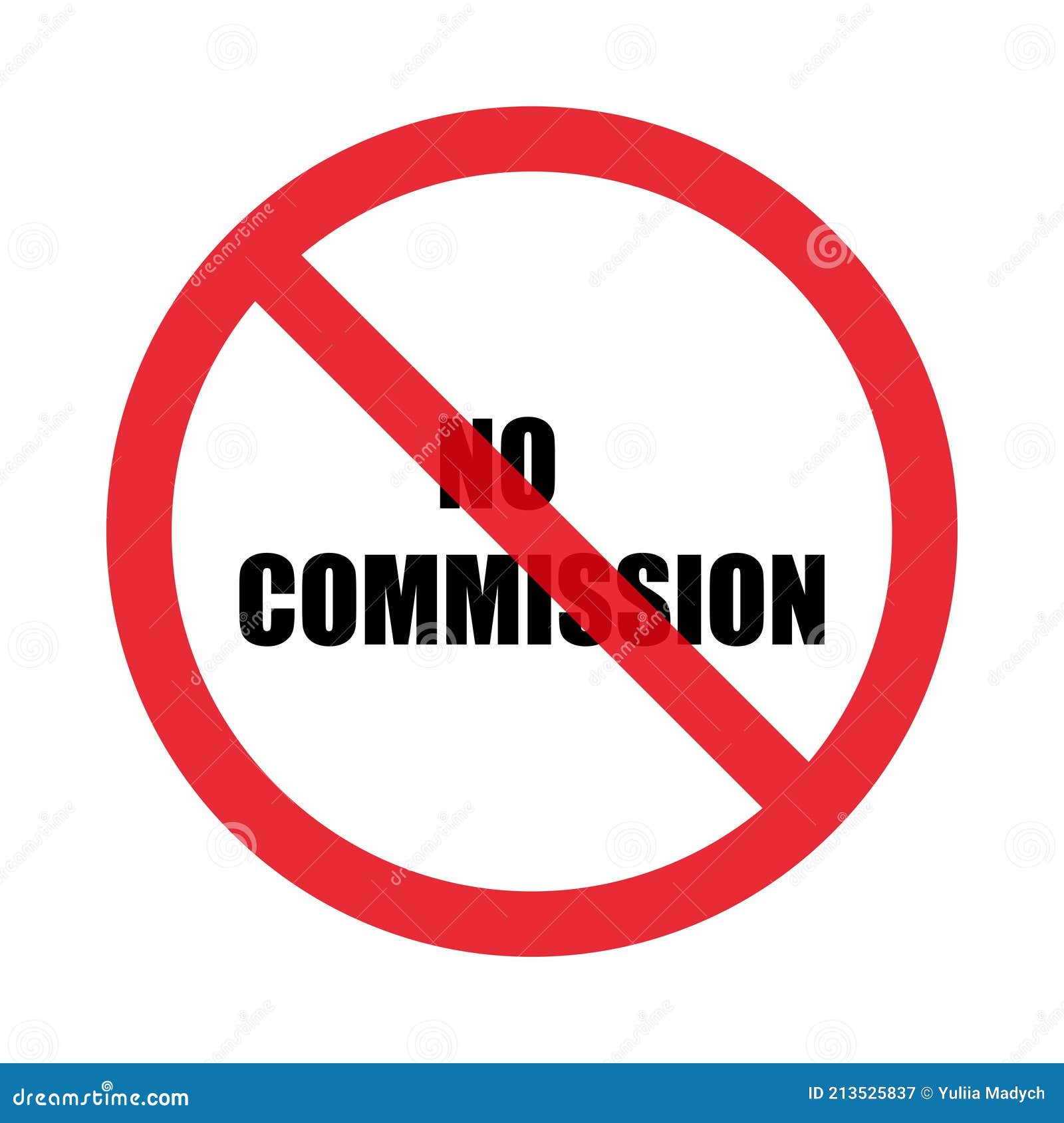 No Commission Sign. Zero Commission. Isolated on White Background. Flat ...