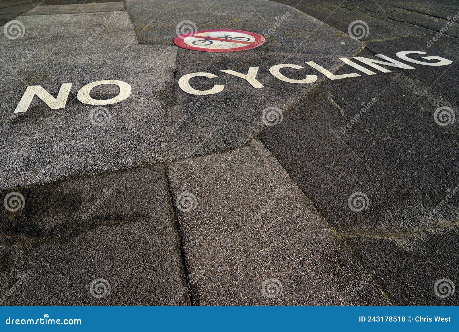 No Cycling Sign on the Ground Stock Photo - Image of asphalt, tarmac ...