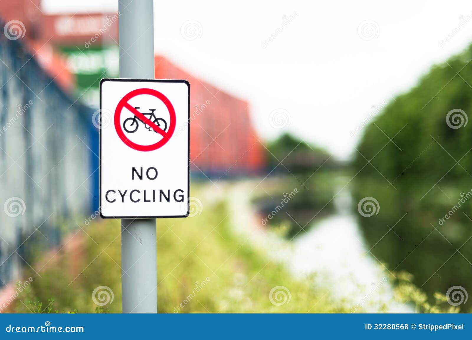 No Cycling Sign Next To Canal Path Stock Photo - Image of words, pole ...