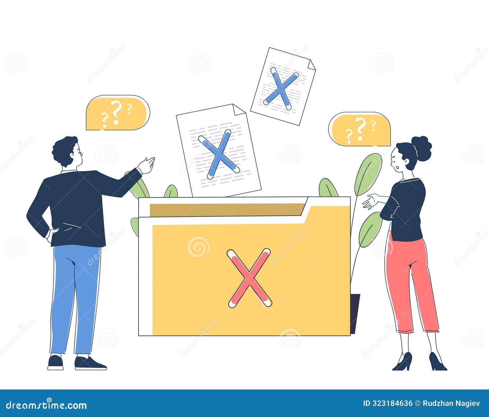 No Data at Folder. Man and Woman without Files Stock Vector ...