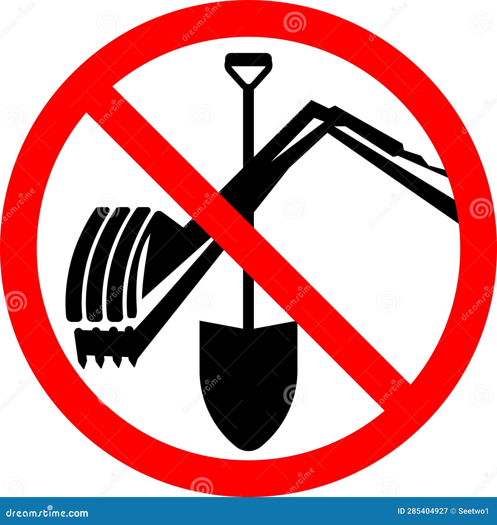 No Digging Sign, No Digging Spade and Crane Symbol Stock Vector ...