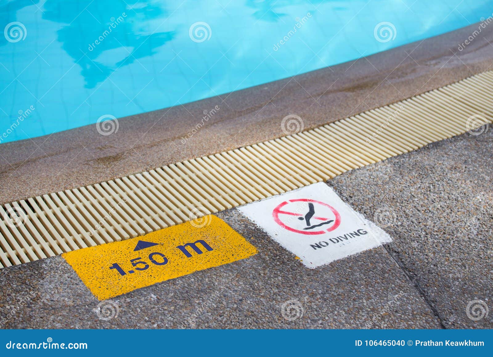 No Diving and Depth Sign Warning at Swimming Pool Edge Stock Photo ...