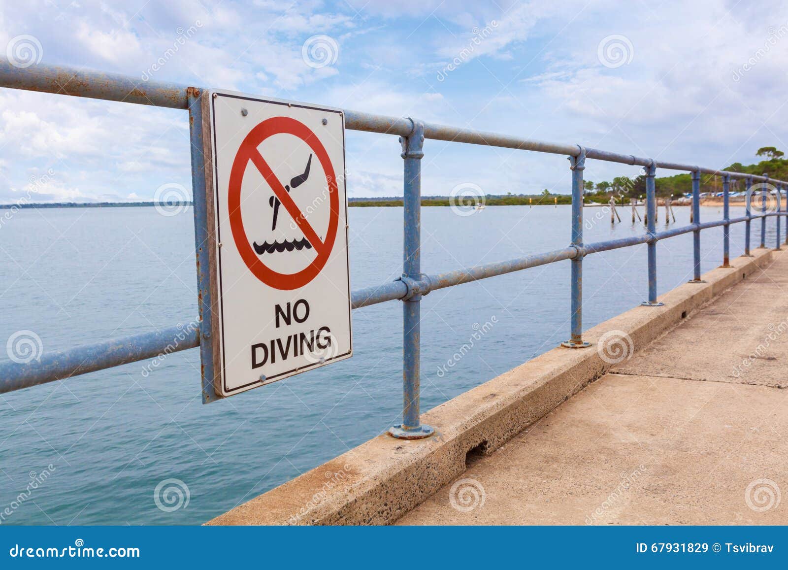 No Diving Sign on a Pier Railing Stock Image - Image of information ...
