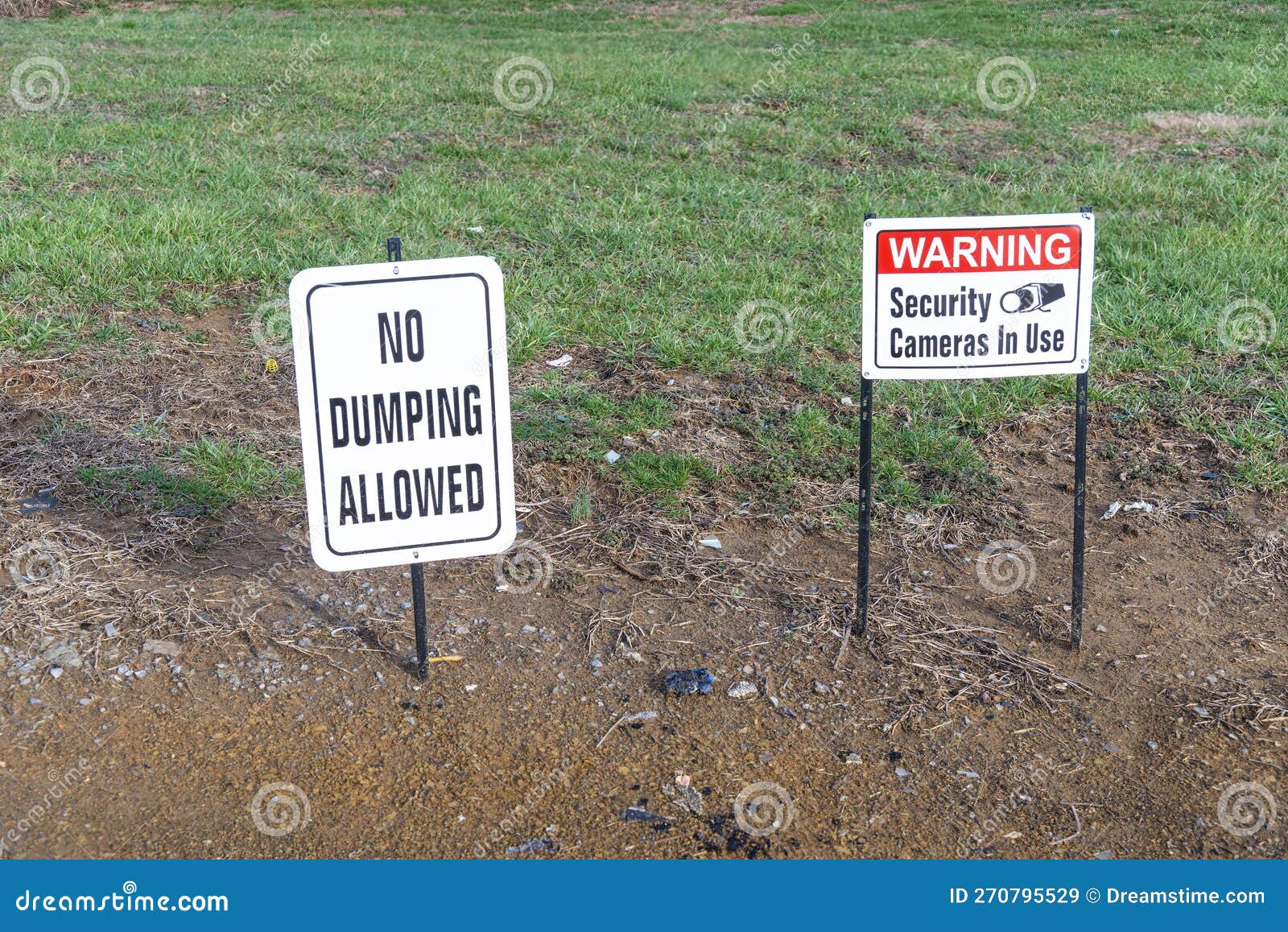 No Dumping Allowed and Warning Security Camera in Use Signs Stock Image ...