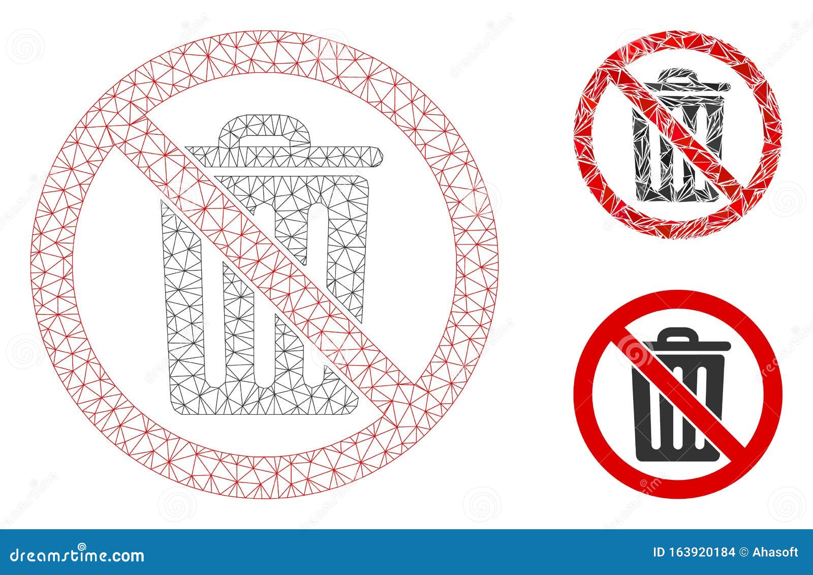 No Dustbin Vector Mesh Wire Frame Model and Triangle Mosaic Icon Stock ...