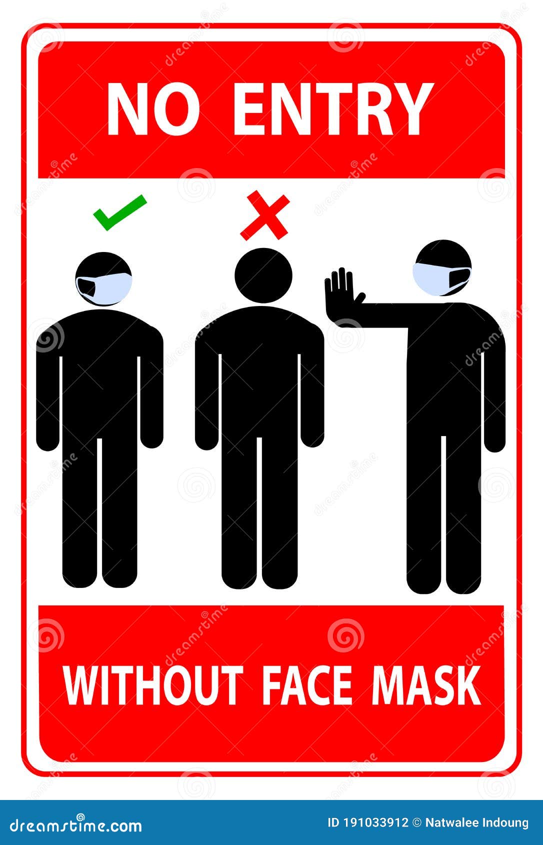 Entry With Mask Sign Vector. Wear A Mask Icon. No Entry Without Face ...