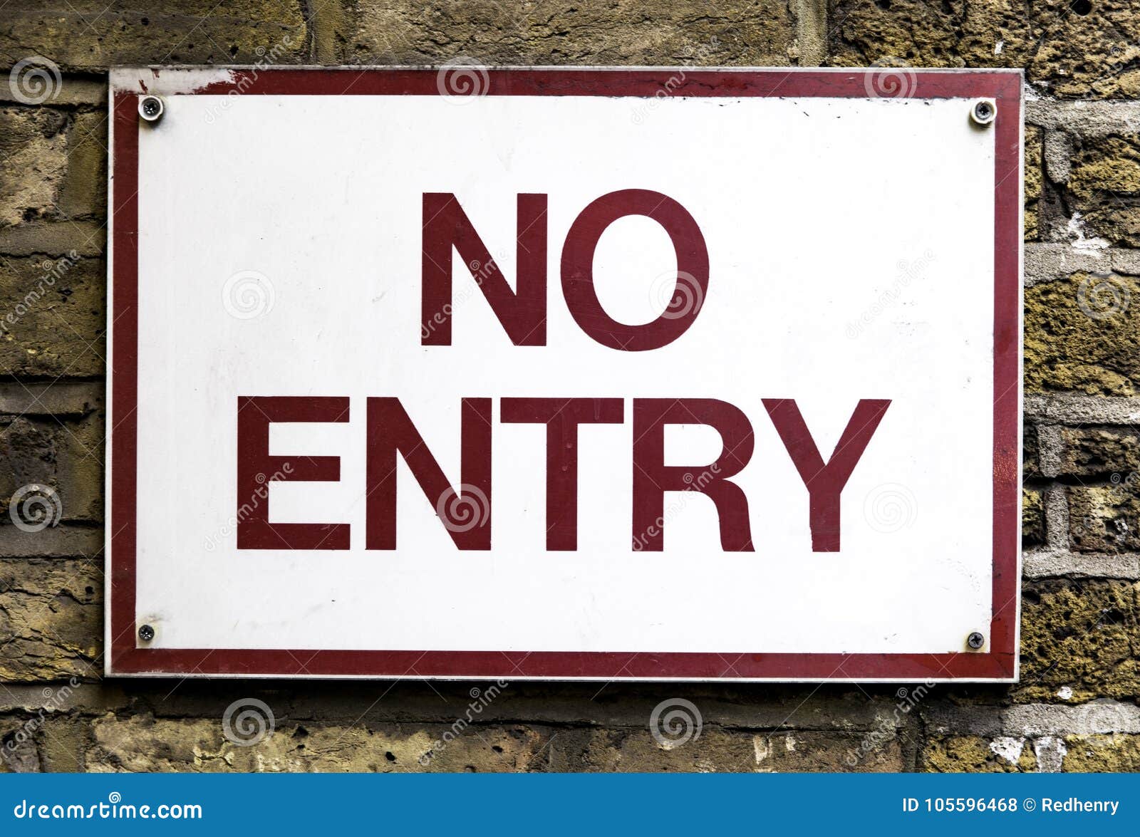 No Entry Red and White Sign on Brick Wall Stock Photo - Image of entry ...