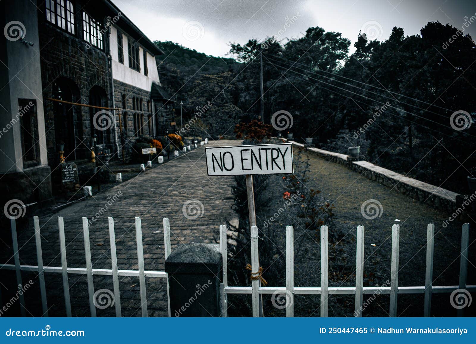 No entry road in town stock image. Image of iron, winter - 250447465