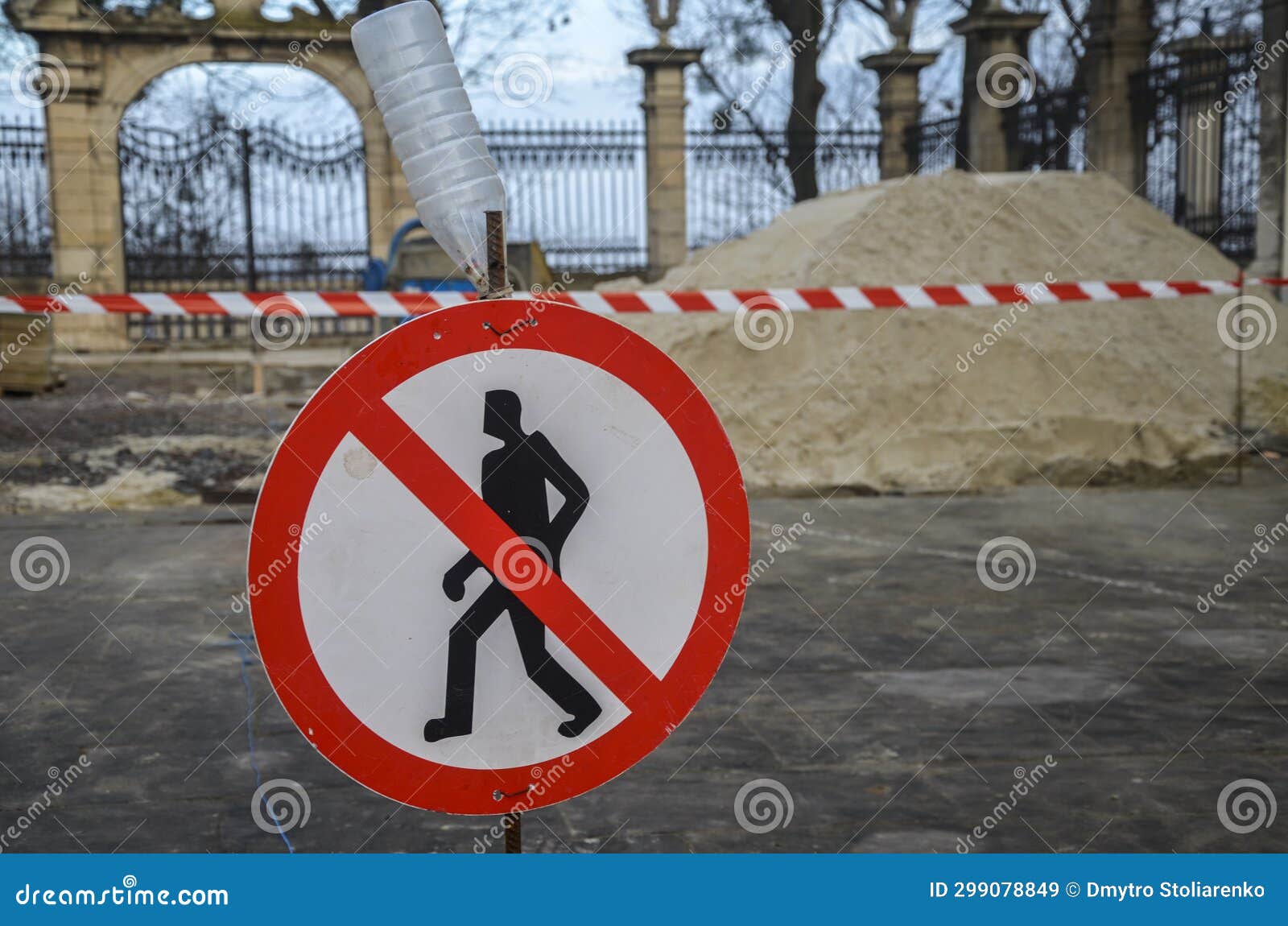 No Entry Sign No Access on the Pole in Construction Site Stock Image ...