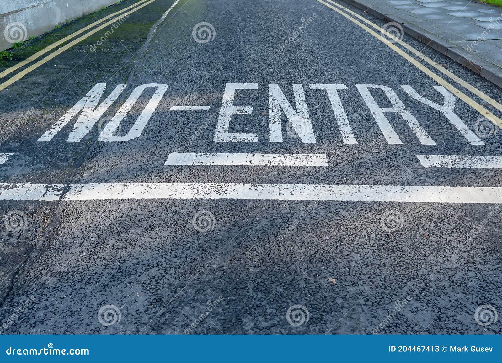 No Entry Sign On An Asphalt Road In Town. Warning Information For ...