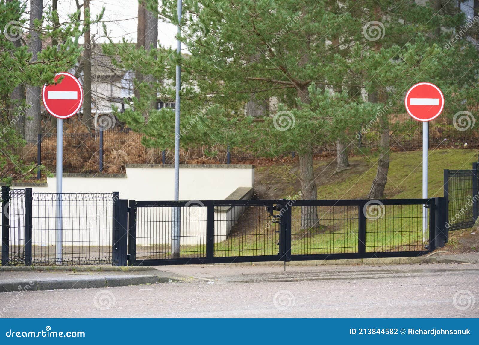 No Entry Sign at Car Park Swing Gate Stock Photo - Image of security ...